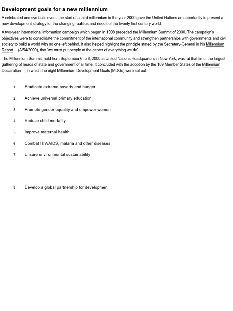 Millennium Summit - United Nations | PDF