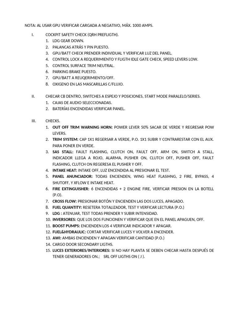 Checklist de Seguridad para Arranque de Avión | PDF