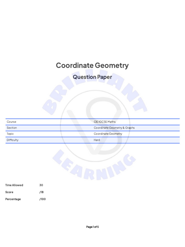 Coordinate Geometry IGCSE Exam Paper | PDF