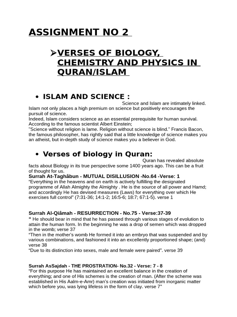Seince Assignment 2 | PDF | Quran | Islam