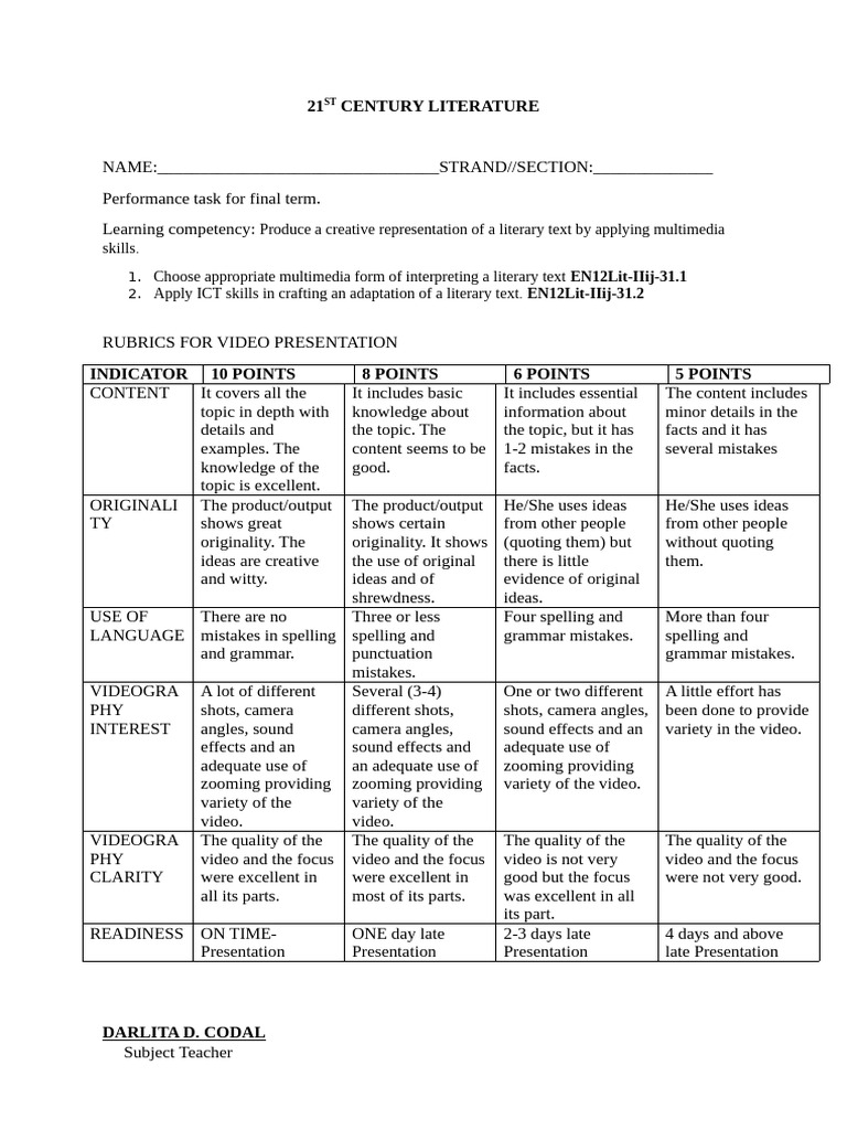 21st Century Rubrics VideoPresentation | PDF | Learning | Human ...