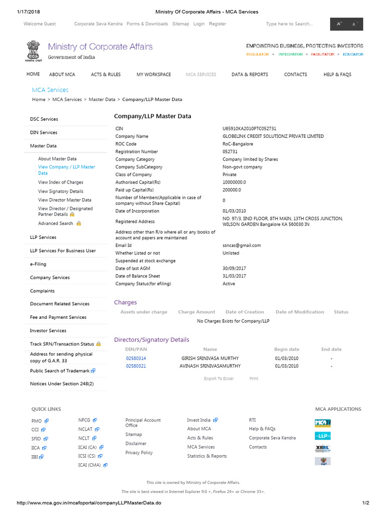MCA Company and LLP Master Data | PDF | Business