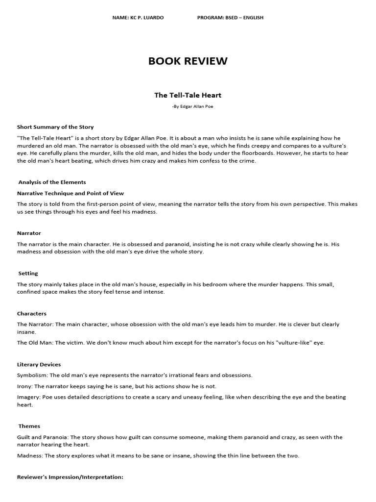 Edgar Allan Poe's "The Tell-Tale Heart" Review | PDF