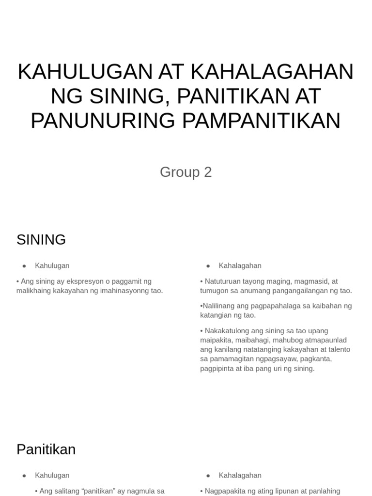 Kahulugan at Kahalagahan NG Sining Panitikan at Panunuring Pampanitikan ...