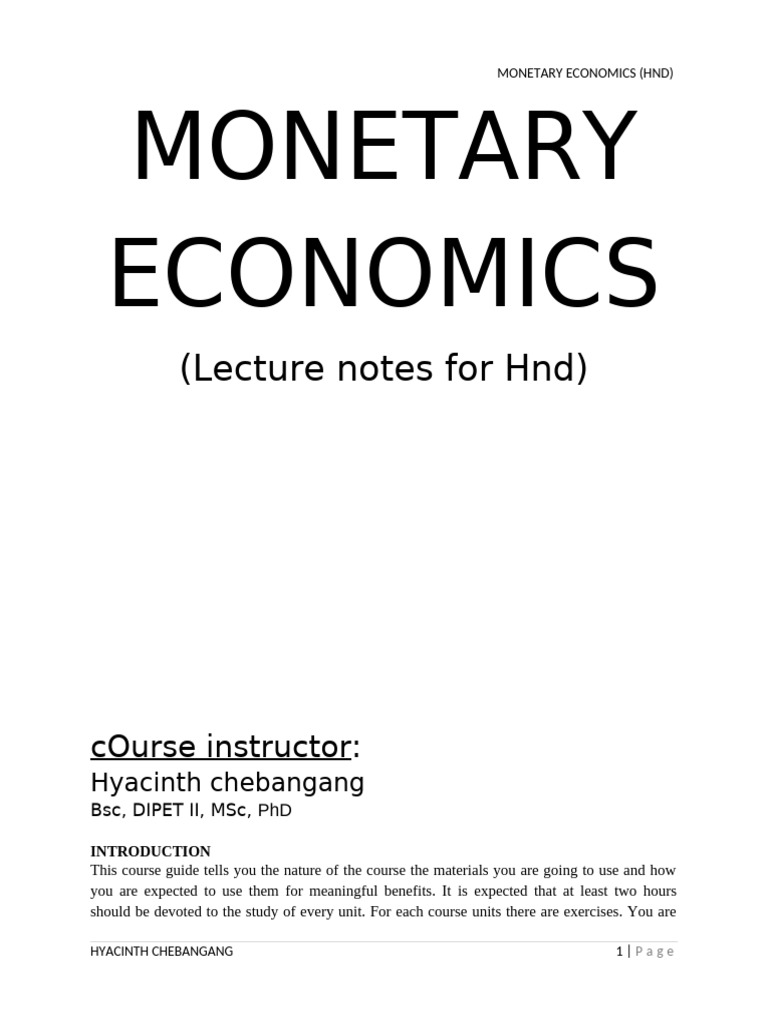 HND Monetary Economics Course Guide | PDF | Money | Money Supply