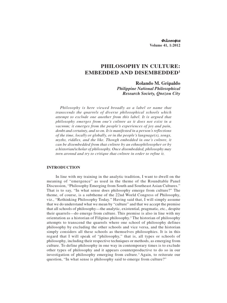 Philosophy in Culture - Embedded and Disembedded | PDF | Idea | History ...