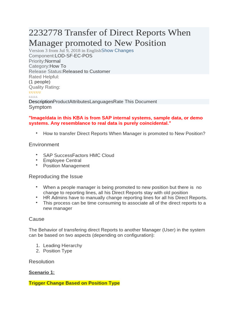 Transfer of Direct Reports When Manager Promoted To New Position | PDF ...