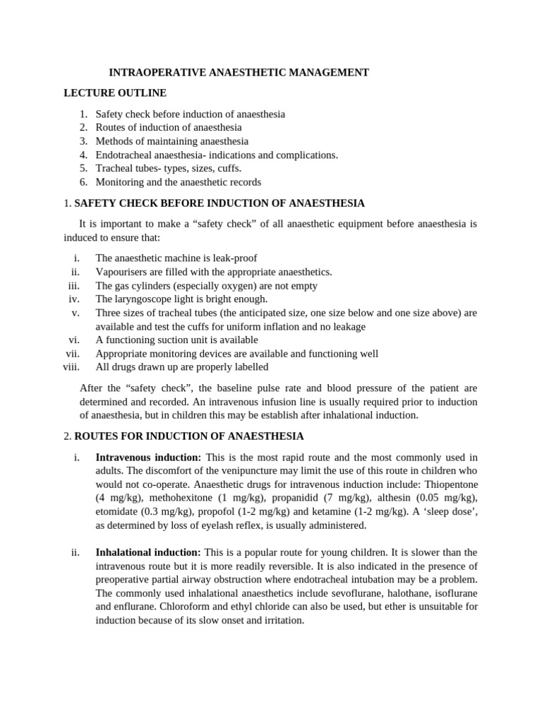 Intraoperative Anaesthetic Management | PDF | Anesthesia | Medicine