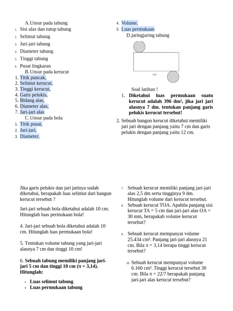 Unsur Geometri: Tabung, Kerucut, Bola | PDF