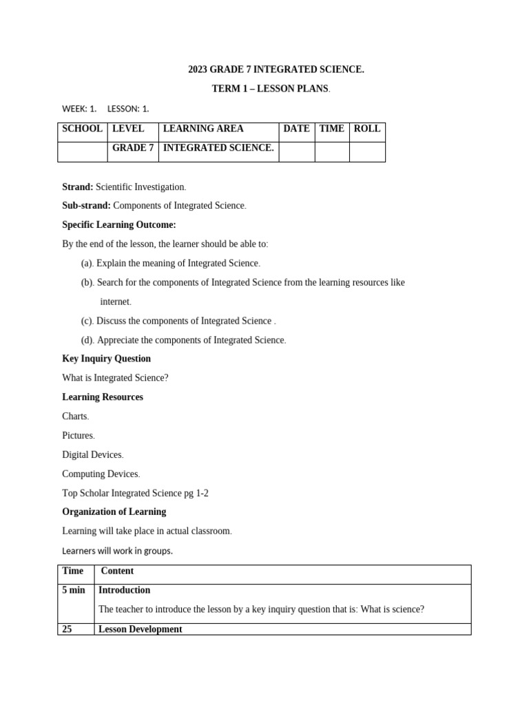 Integrated Science Lesson Plan | PDF | Learning | Science