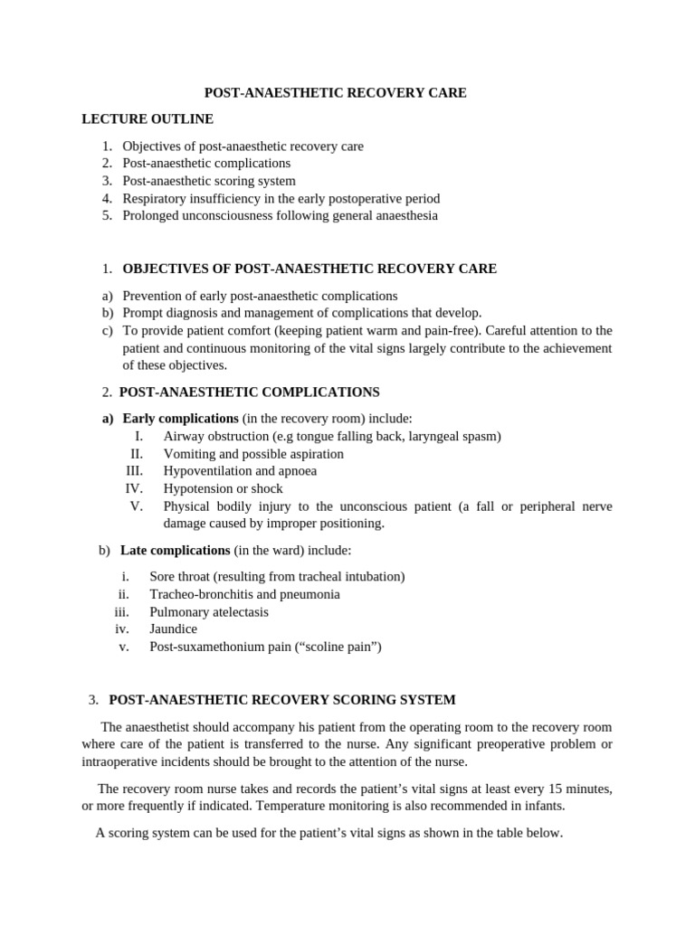 Post-Anaesthetic Recovery Care | PDF | Naloxone | Anesthesia