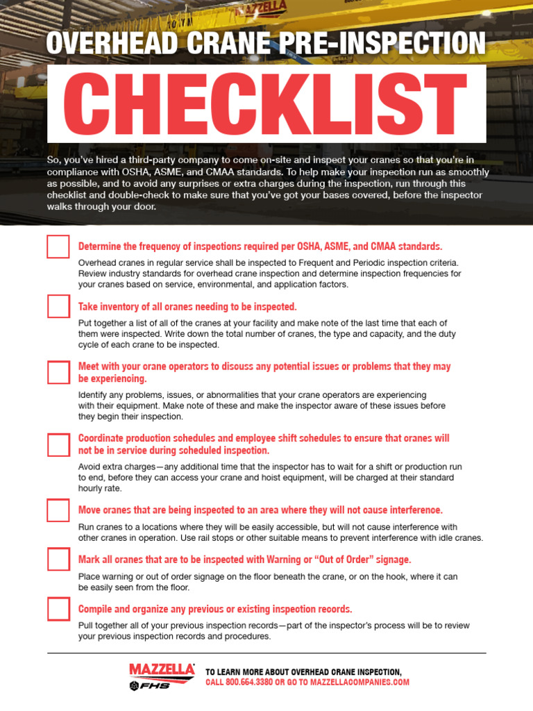 Crane Pre-Inspection Checklist | PDF | Crane (Machine)