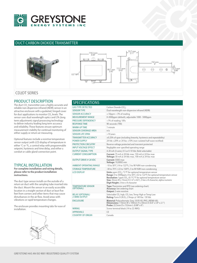 Duct CO2 Transmitter CD2DT Overview | PDF | Sensor | Relay