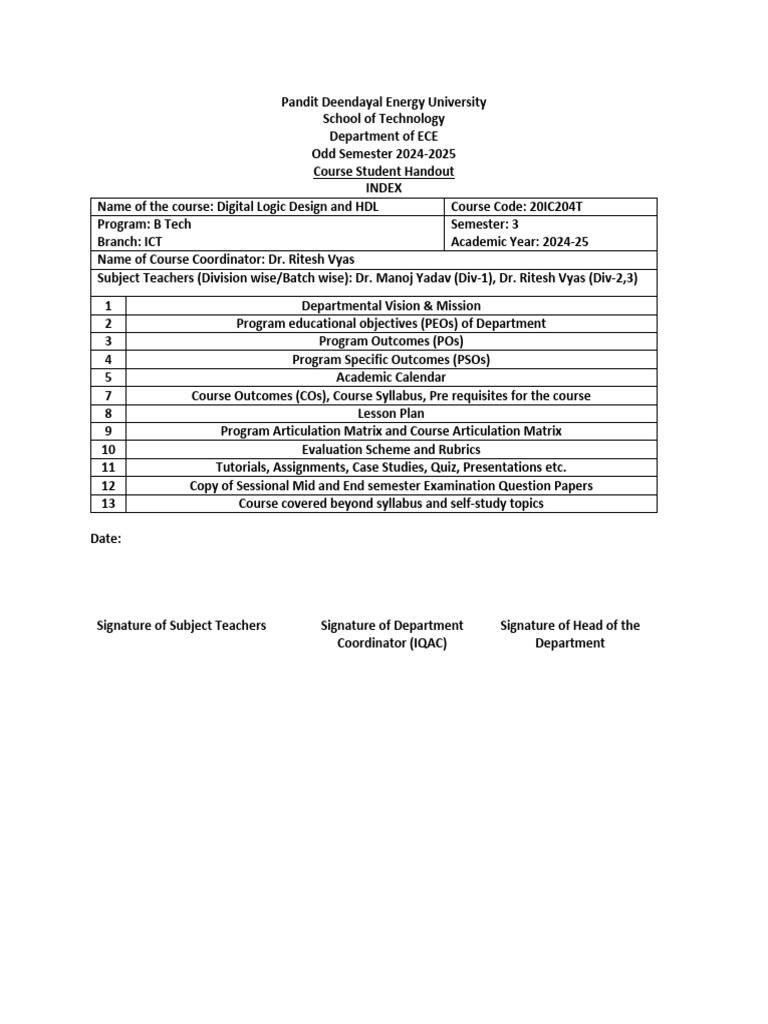 Handout DLD and HDL ICT3 Ritesh Vyas July 2024 | PDF | Hardware ...