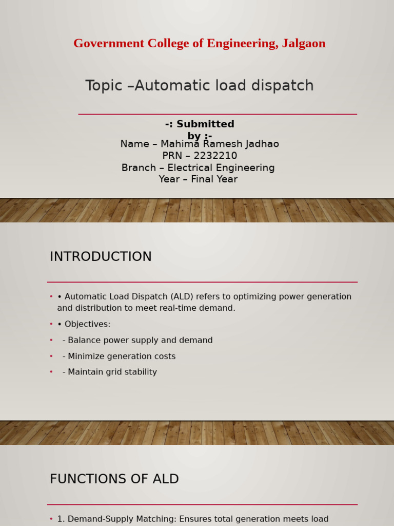 Automatic Load Dispatch Presentation | PDF | Electrical Grid ...