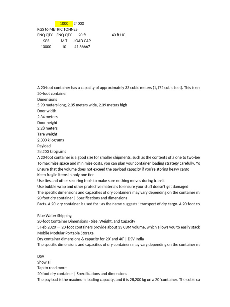 Container Dims | PDF | Cargo | Pallet