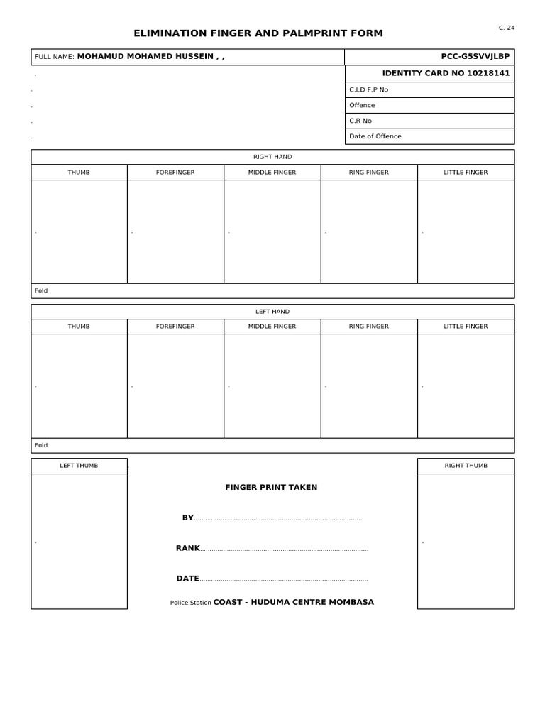PCC-G5SVVJLBP-C24 FINGER AND PALM PRINT FORM | PDF | Hand | Limbs (Anatomy)