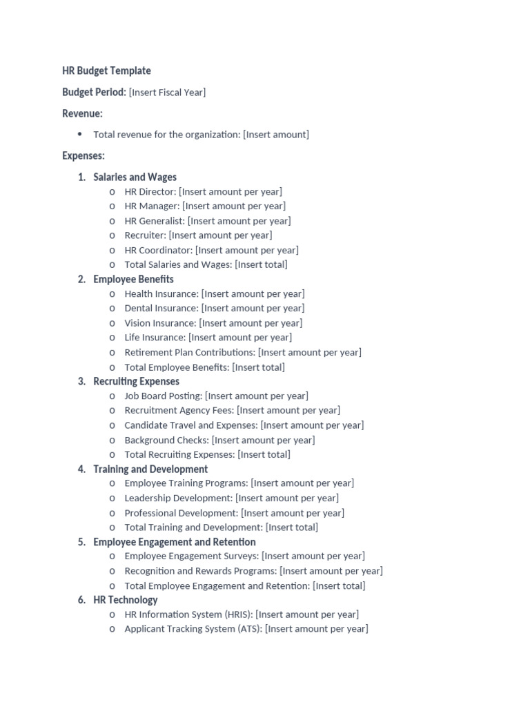 HR Budget Template for Organizations | PDF