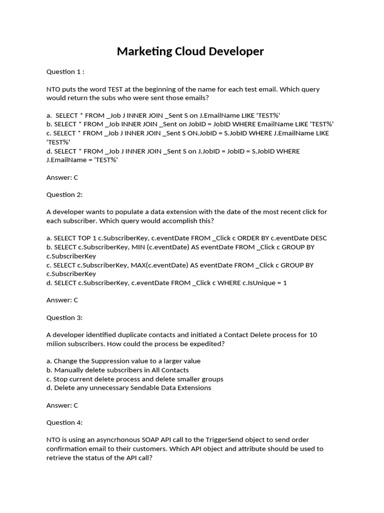Marketing Cloud Developer Query Solutions | PDF | Tag (Metadata ...