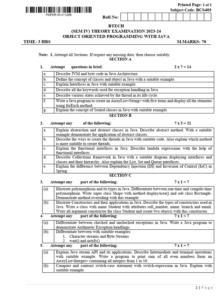 JAVA 2023-24 Even Sem_86ed73be-7bd3-47e9-bd97-d8e9c2a6e04e | PDF | Java (Programming Language ...