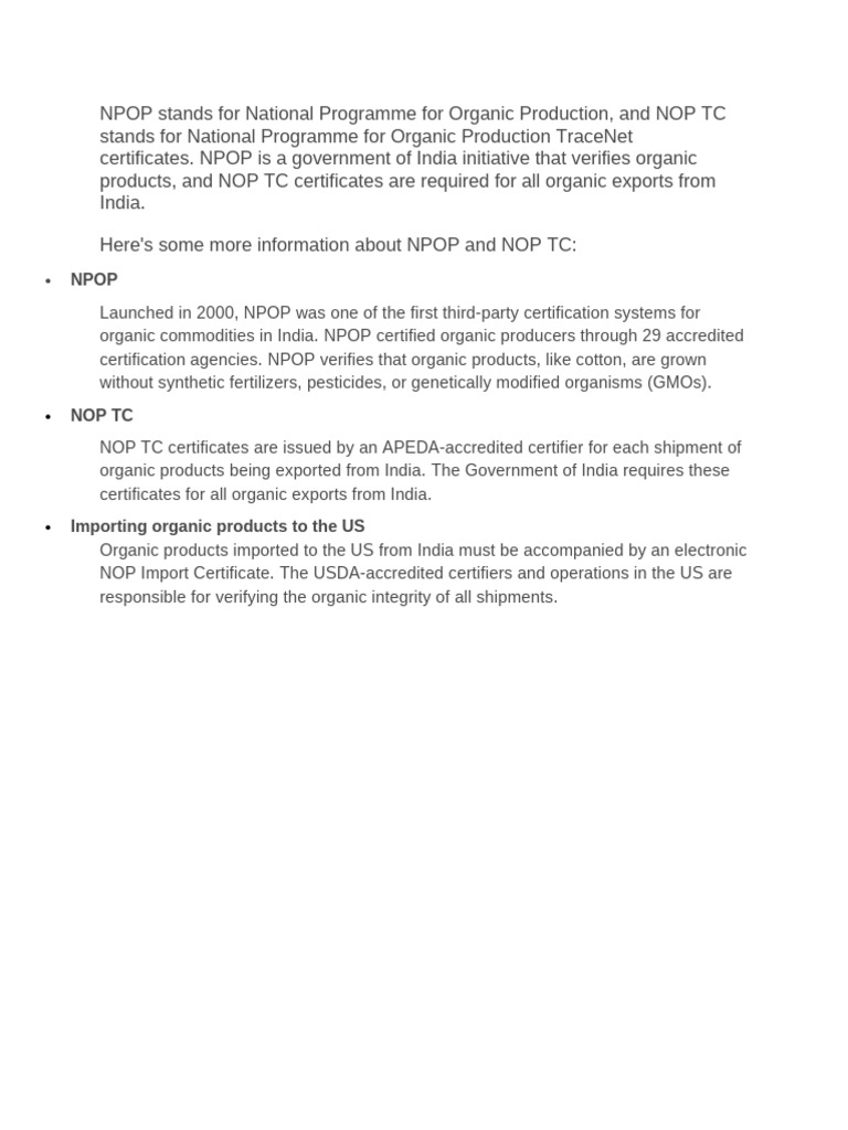 NPOP Stands For National Programme For Organic Production | PDF