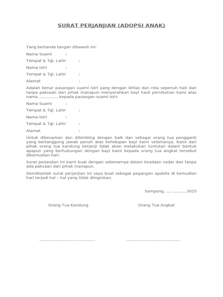 Surat Perjanjian Adopsi Anak | PDF
