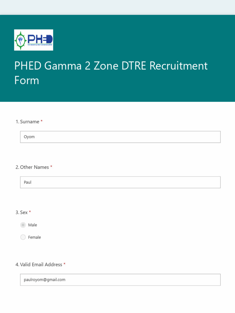 PHED Gamma 2 Zone DTRE Recruitment Form | PDF