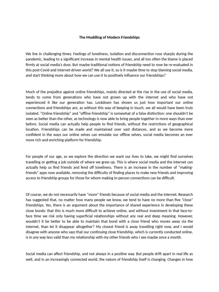 Paper 2 Question 1 Examplar | PDF | Friendship | Loneliness