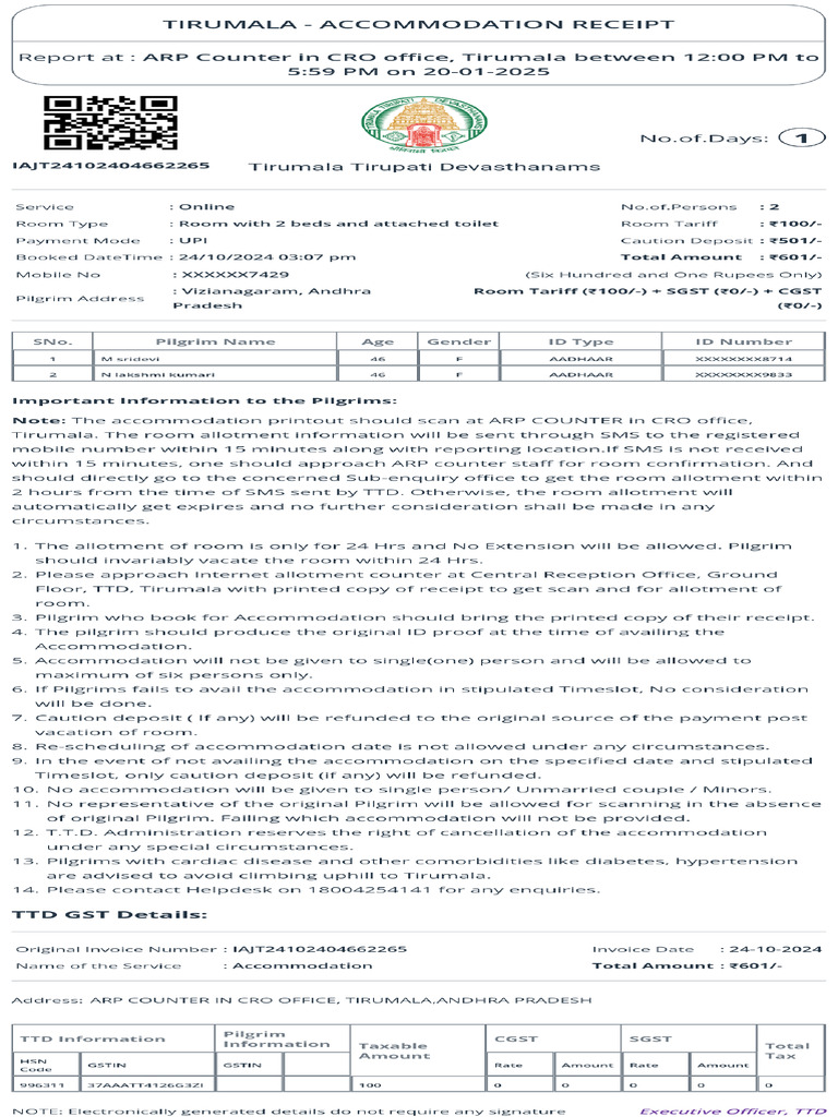 Accommodation Receipt | PDF