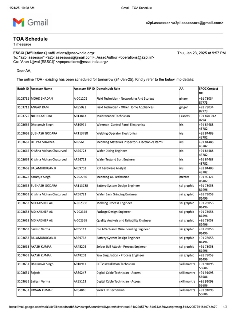 TOA Schedule 24 January | PDF