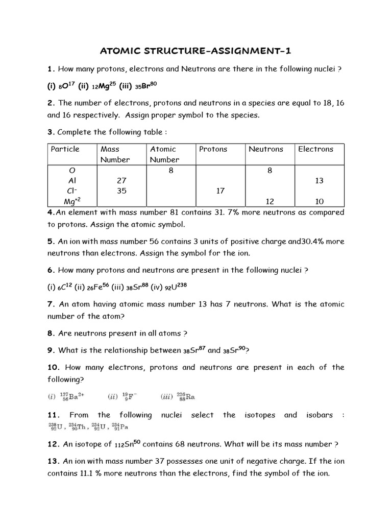 Atomic-Structure-Assignment-Subjective | PDF | Electromagnetic Radiation | Photoelectric Effect