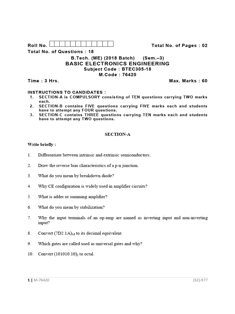BEE Dec-20 | PDF | P–N Junction | Amplifier