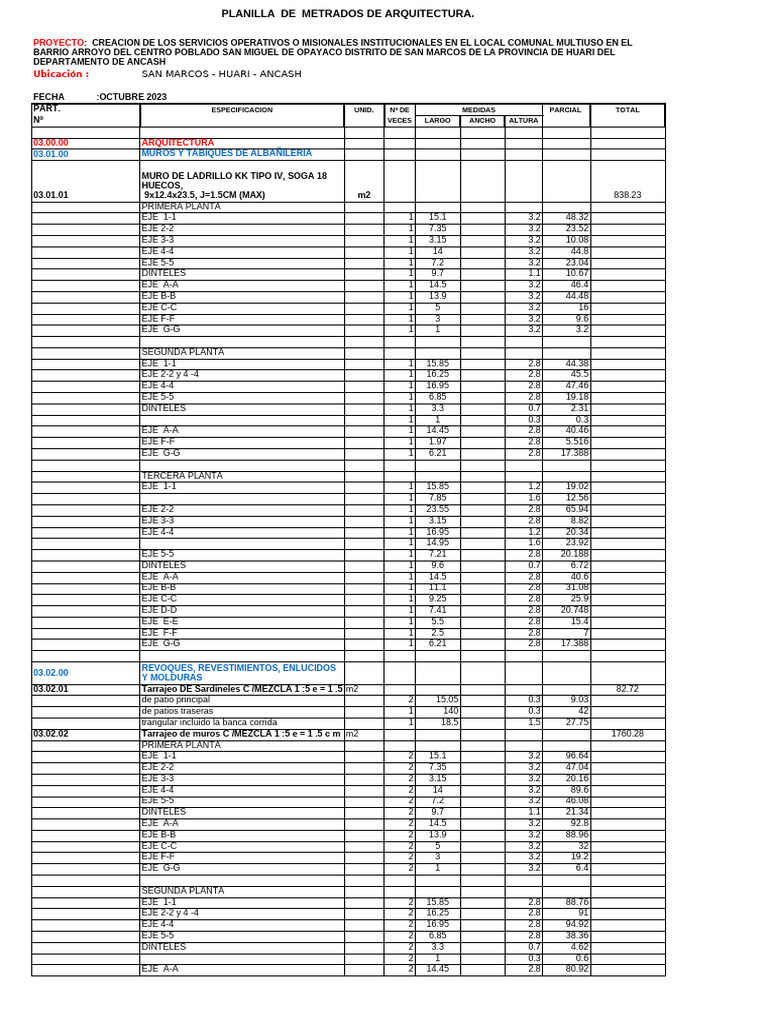 Planilla de Metrados Local - Propuesta 1 | PDF