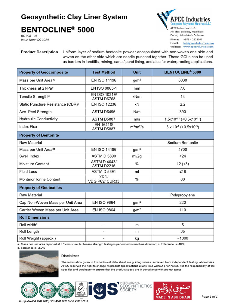 TDS of BENTOCLINE 5000 @0% Moisture | PDF | Building Materials | Materials