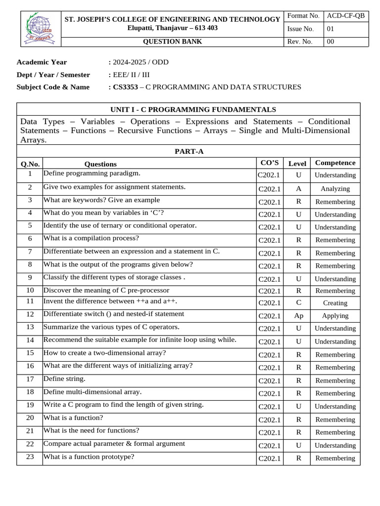 CS3353 CPDS QB EEE | PDF | Pointer (Computer Programming) | Queue ... CS3353 CPDS QB EEE | PDF | Pointer (Computer Programming) | Queue ...