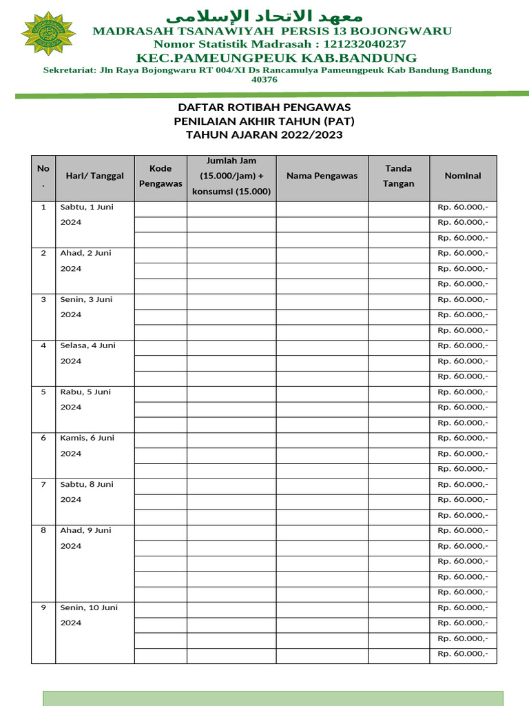 DAFTAR HADIR PENGAWAS | PDF