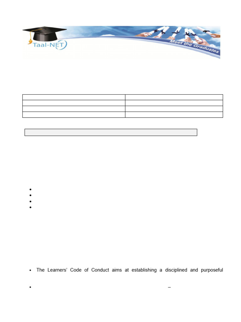 Code of Conduct of Learners | PDF | Learning | Etiquette