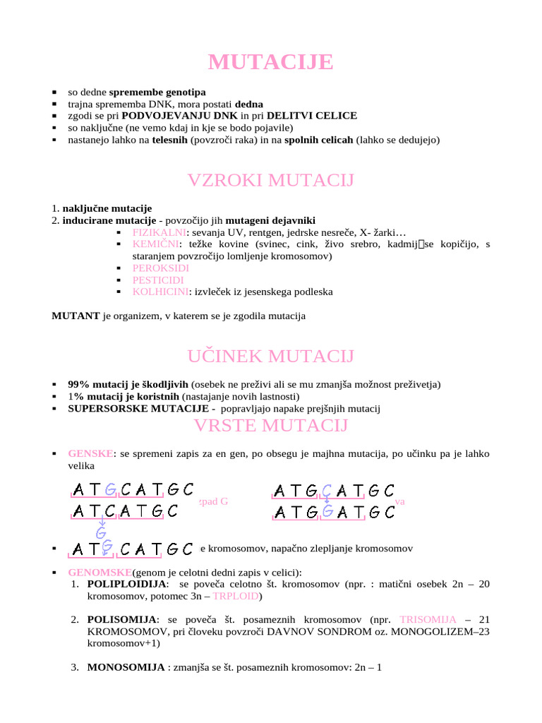 Bio Sno Mutacije 01 | PDF