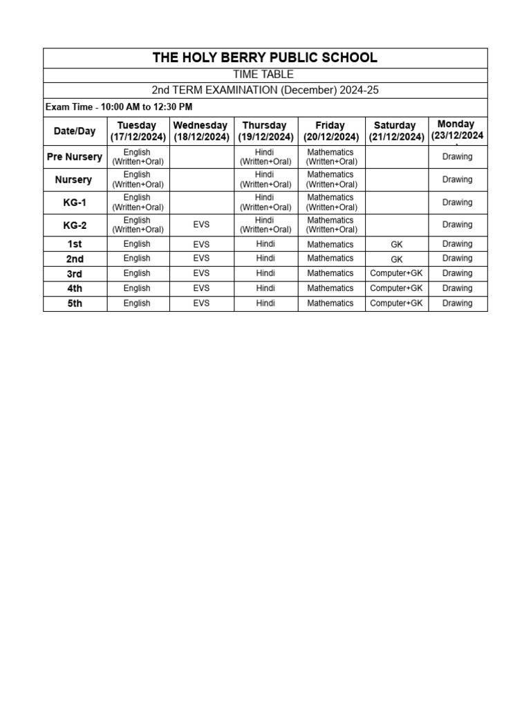 Exam TIME TABLE | PDF