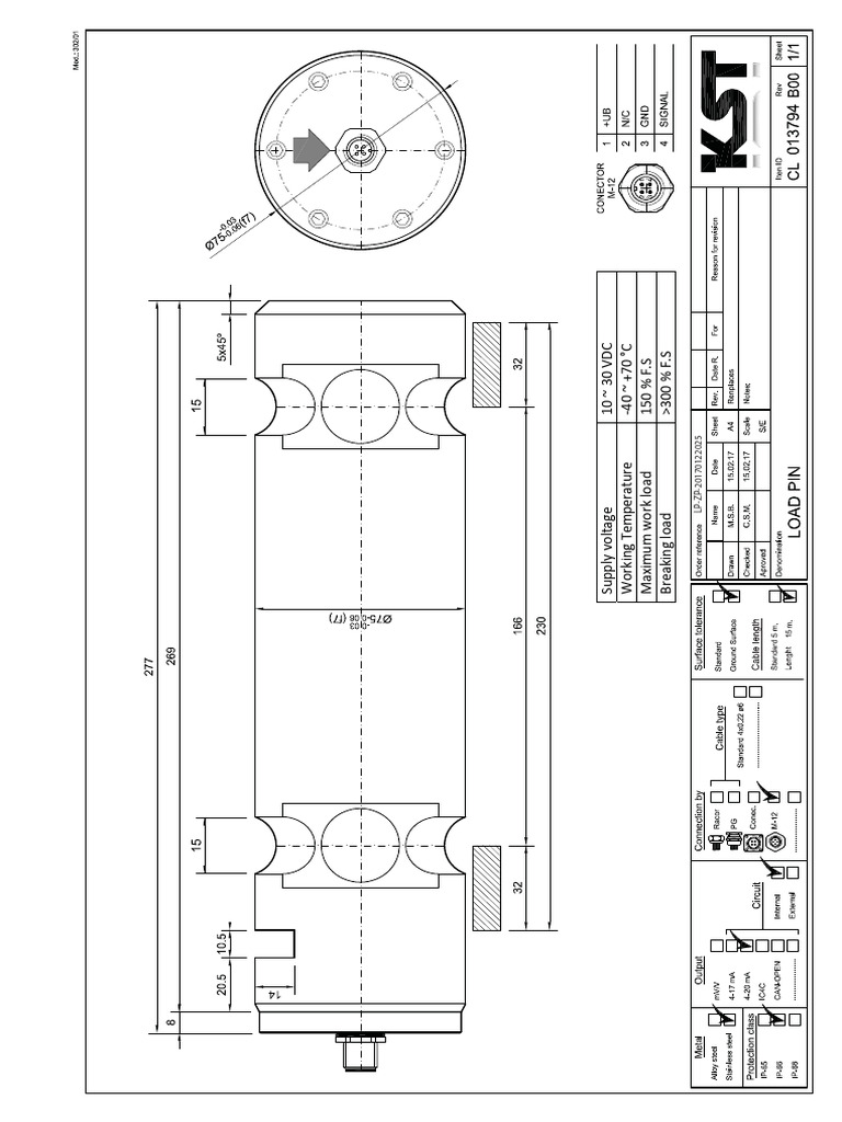 KST -LOADCELL-S1-D75-166-230-25T-CZ 重量传感器 | PDF