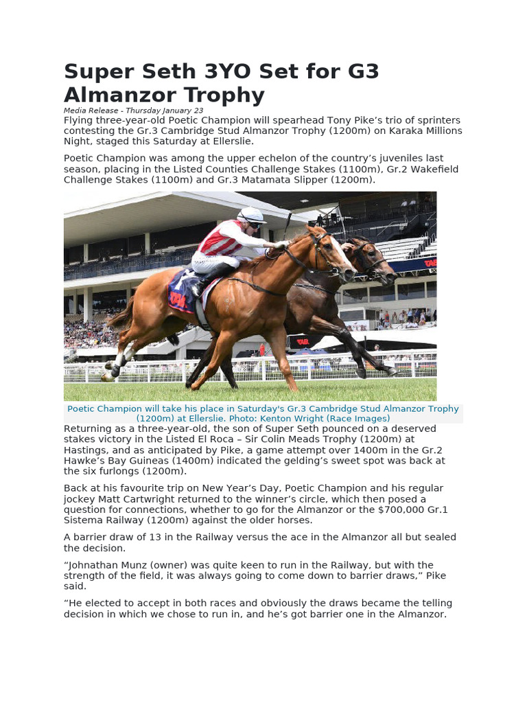 Super Seth 3YO Set for G3 Almanzor Trophy | PDF | Thoroughbred Families | Thoroughbred Racehorses