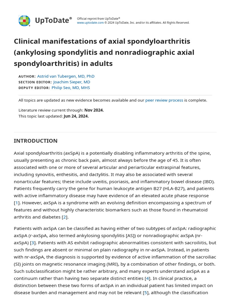 Clinical manifestations of axial spondyloarthritis (ankylosing ...