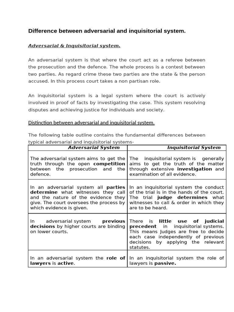 Adversarial and Inquisitorial System | PDF | Trials | Public Law