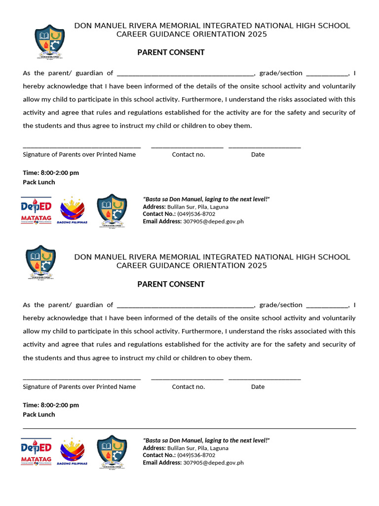 Parent Consent for Career Guidance 2025 | PDF