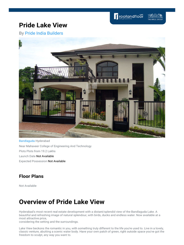 Pride Lake View Plots in Bandlaguda | PDF