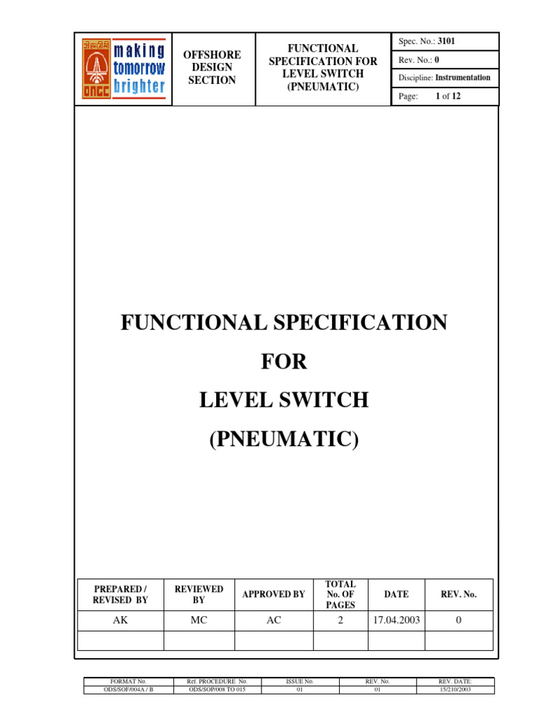 3101 - Level Switch - Pneumatic | PDF | Specification (Technical ...