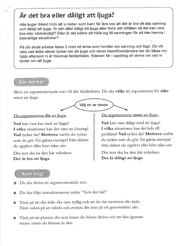 Åk 6 Argumenterande Text Uppgift NP | PDF