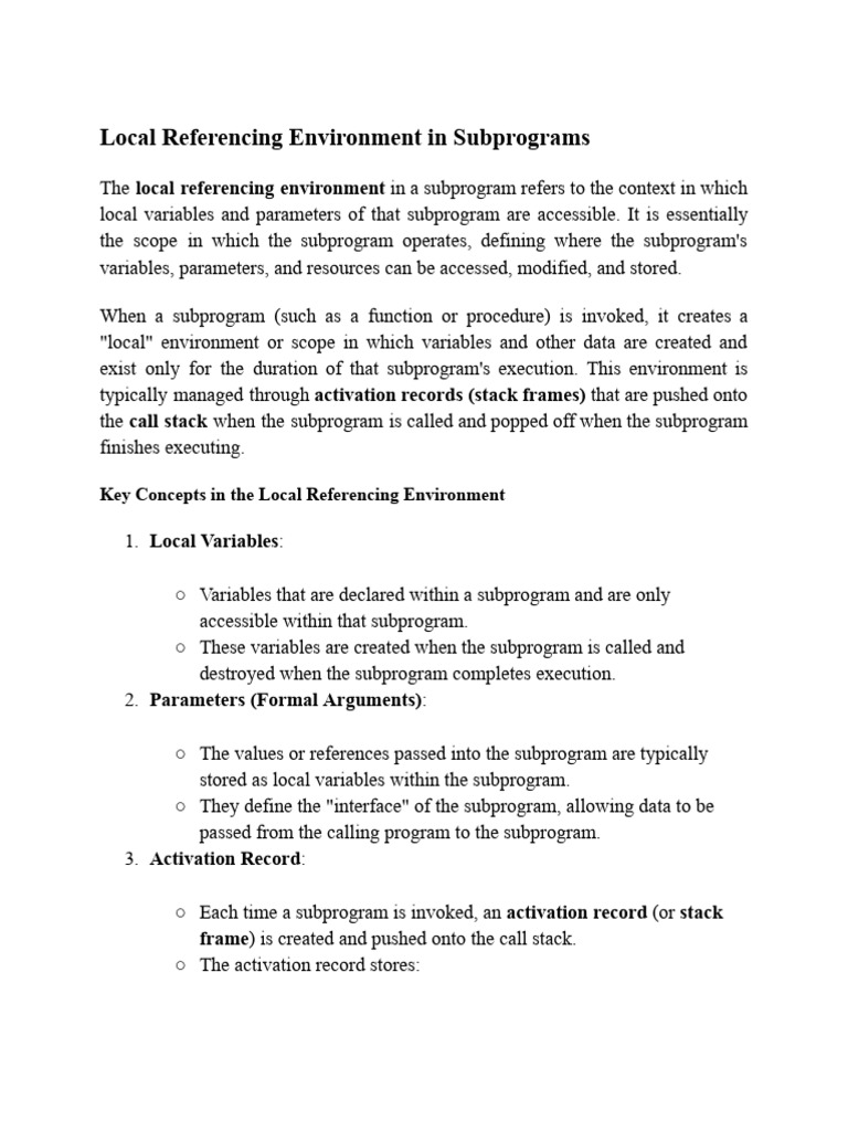 Local Referencing Environment in Subprograms | PDF | Variable (Computer Science) | Parameter ...