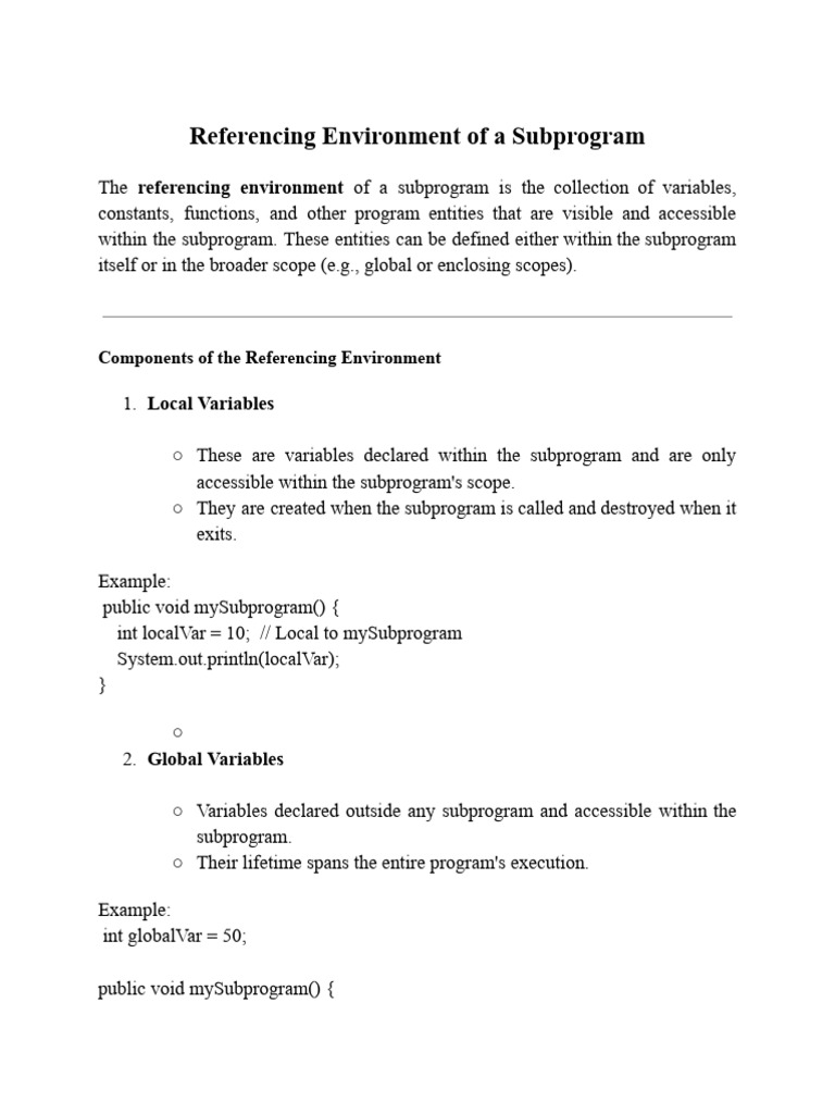 Referencing Environment of A Subprogram | PDF | Scope (Computer Science) | Variable (Computer ...
