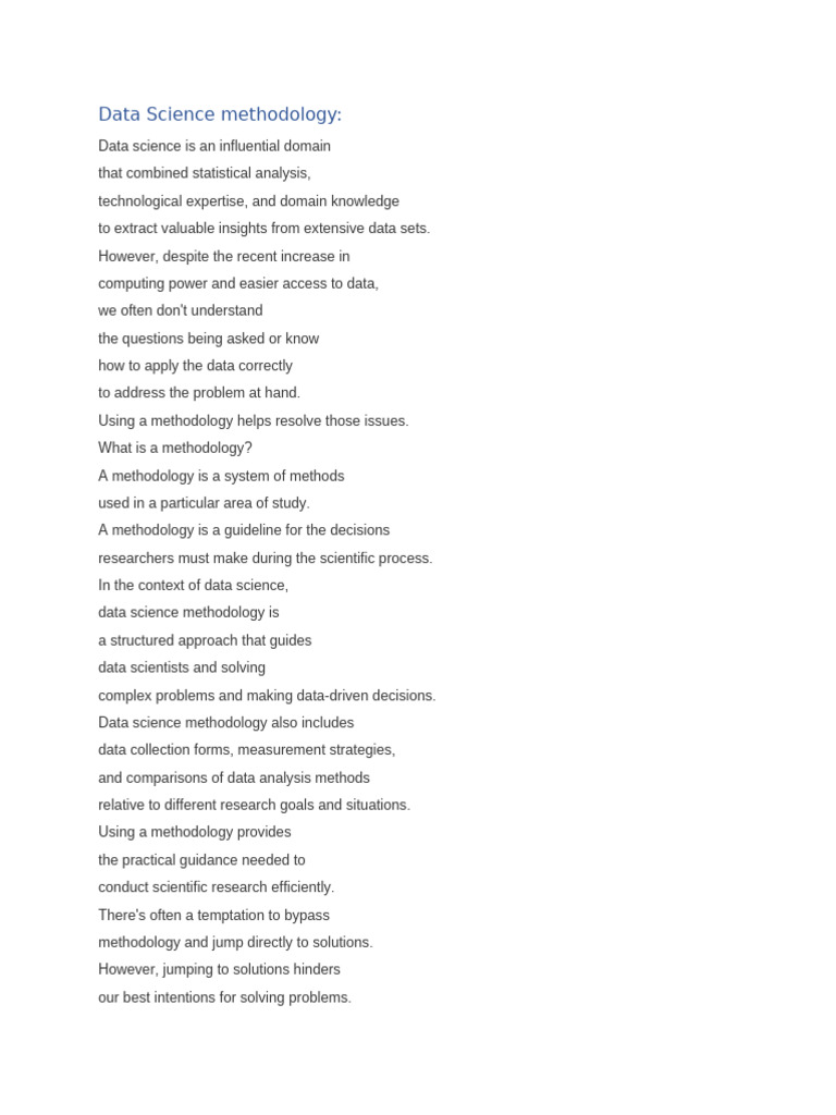 Data Science Methodology Overview | PDF | Methodology | Data Science